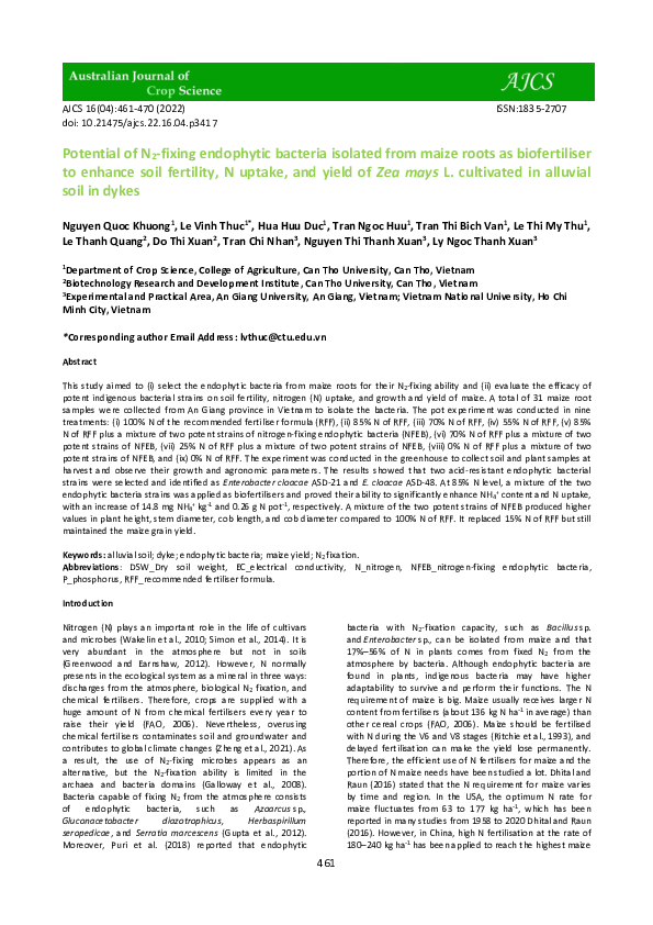 (PDF) Potential of N2-fixing endophytic bacteria isolated from maize ...