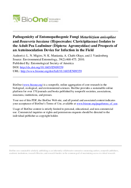 (PDF) Pathogenicity of entomopathogenic fungi, Metarhizium anisopliae against tobacco ...