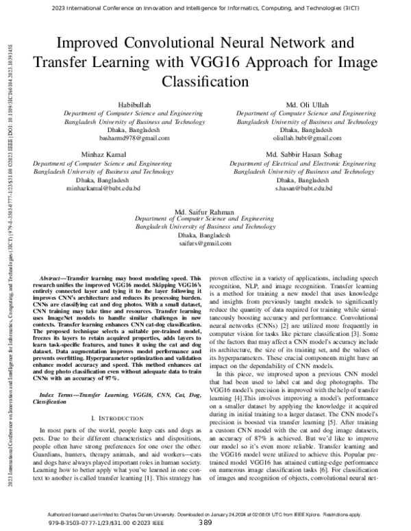 (PDF) Improved Convolutional Neural Network and Transfer Learning with VGG16 Approach for Image ...