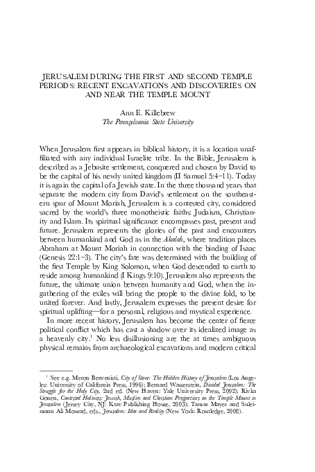 (PDF) 19. Jerusalem During The First And Second Temple Periods: Recent ...