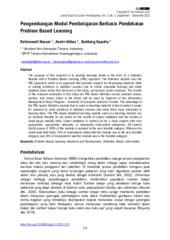 (PDF) Pengembangan Modul Pembelajaran Berbasis Pendekatan Problem Based Learning