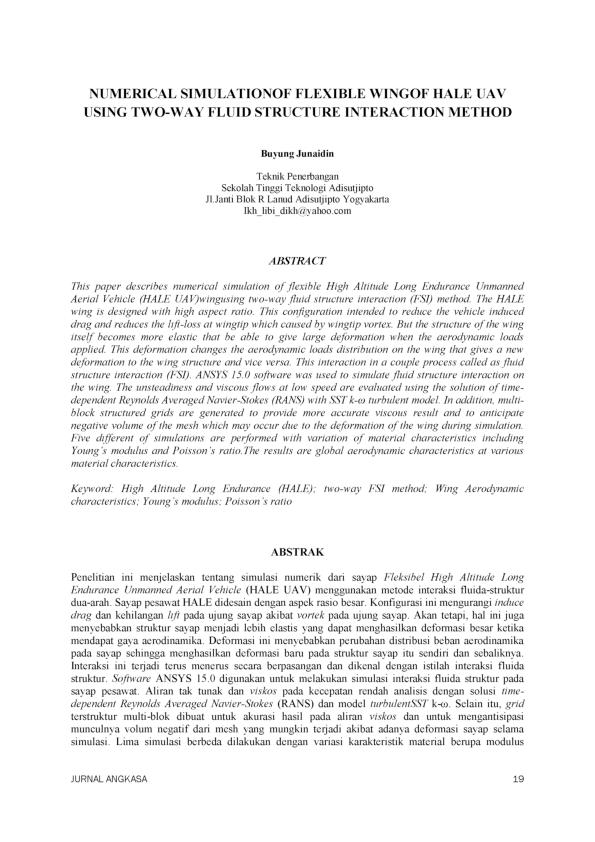 (PDF) Numerical Simulationof Flexible Wingof Hale Uav Using Two-Way Fluid Structure Interaction ...