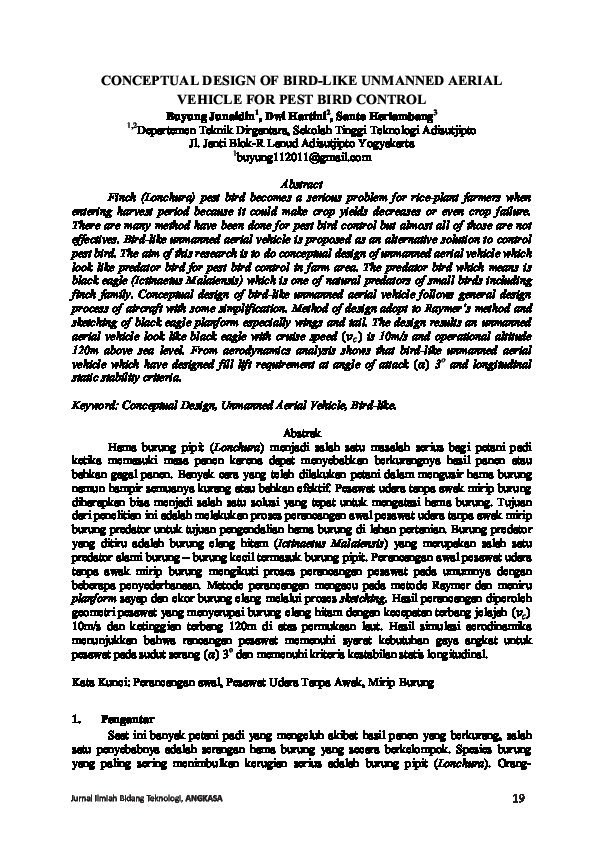 (PDF) Conceptual Design of Bird-Like Unmanned Aerial Vehicle for Pest Bird Control