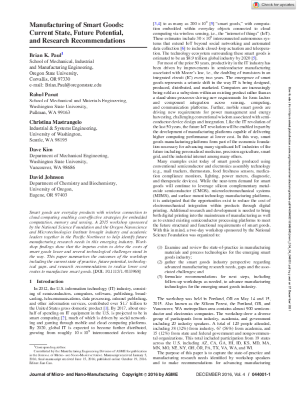 (PDF) Manufacturing of Smart Goods: Current State, Future Potential ...