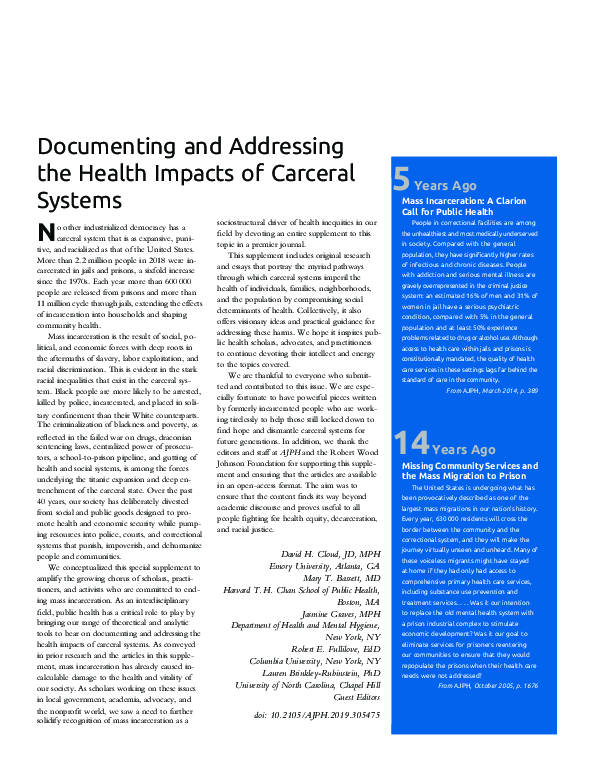 (PDF) Documenting and Addressing the Health Impacts of Carceral Systems