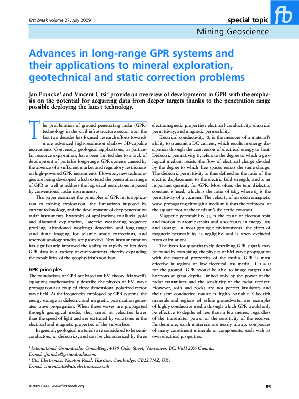 (PDF) Advances in long-range GPR systems and their applications to ...
