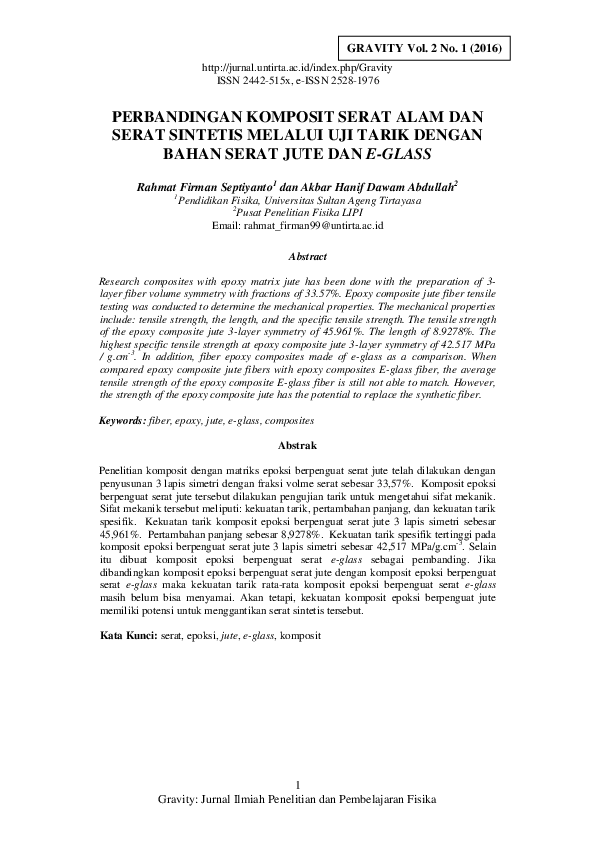 (PDF) Perbandingan Komposit Serat Alam dan Serat Sintetis melalui Uji Tarik dengan Bahan Serat ...