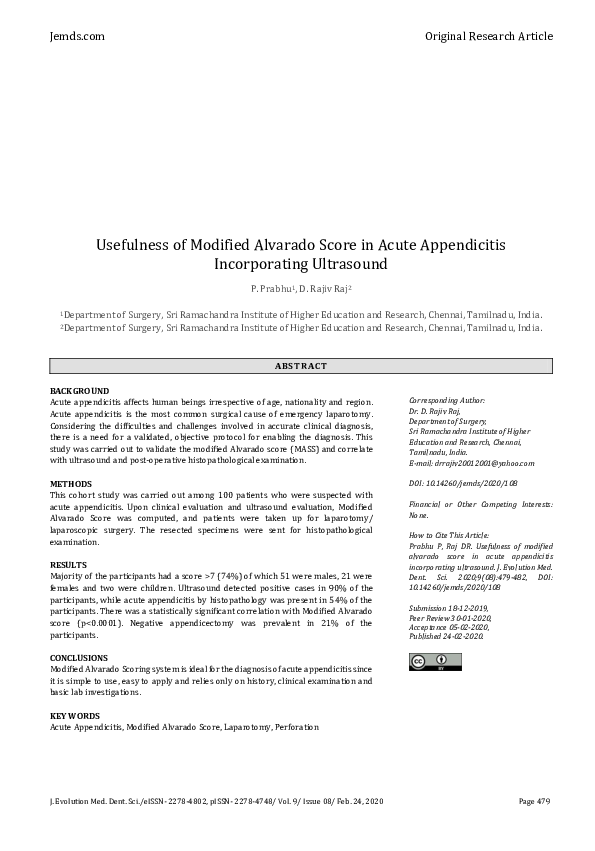 (PDF) Usefulness of Modified Alvarado Score in Acute Appendicitis ...