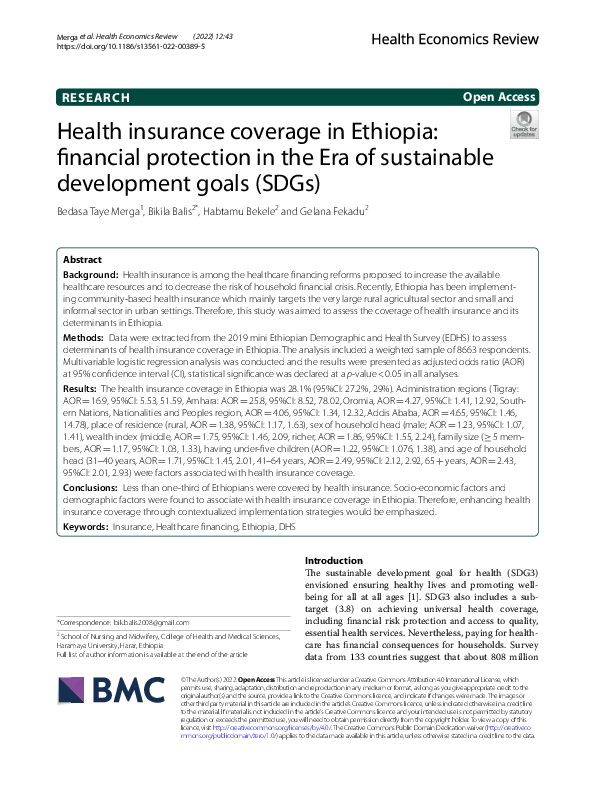 (PDF) Health insurance coverage in Ethiopia: financial protection in ...