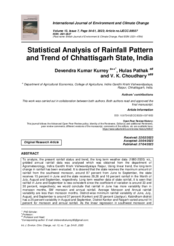 (PDF) Statistical Analysis of Rainfall Pattern and Trend of ...