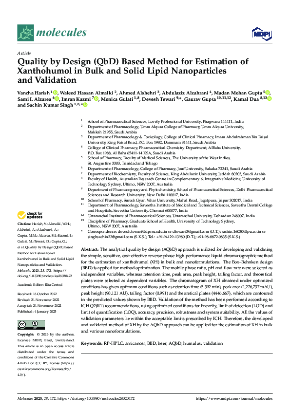 (PDF) Quality by Design (QbD) Based Method for Estimation of Xanthohumol in Bulk and Solid Lipid ...