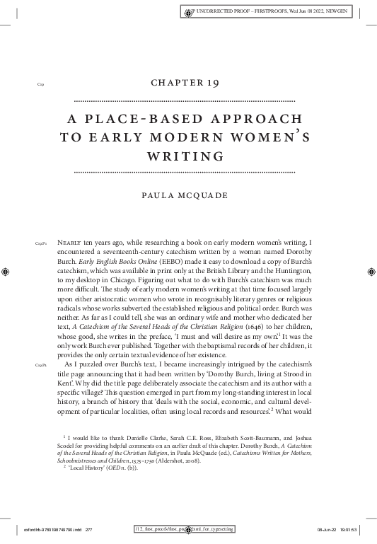 (PDF) A place based approach to early modern women's writing