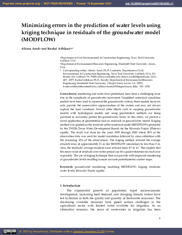 (PDF) Minimizing Errors in the Prediction of Water Levels Using Kriging Technique in Residuals ...