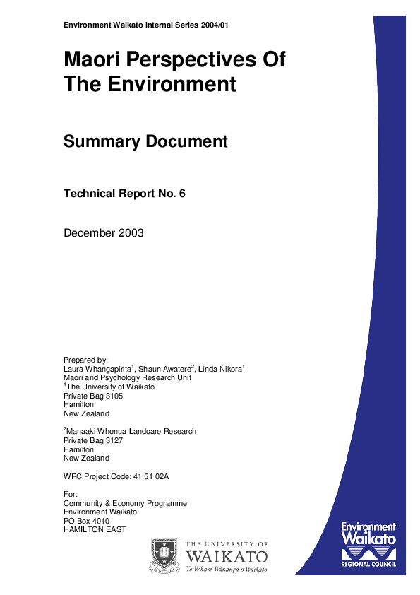 (PDF) Maori perspectives of the environment: Summary document
