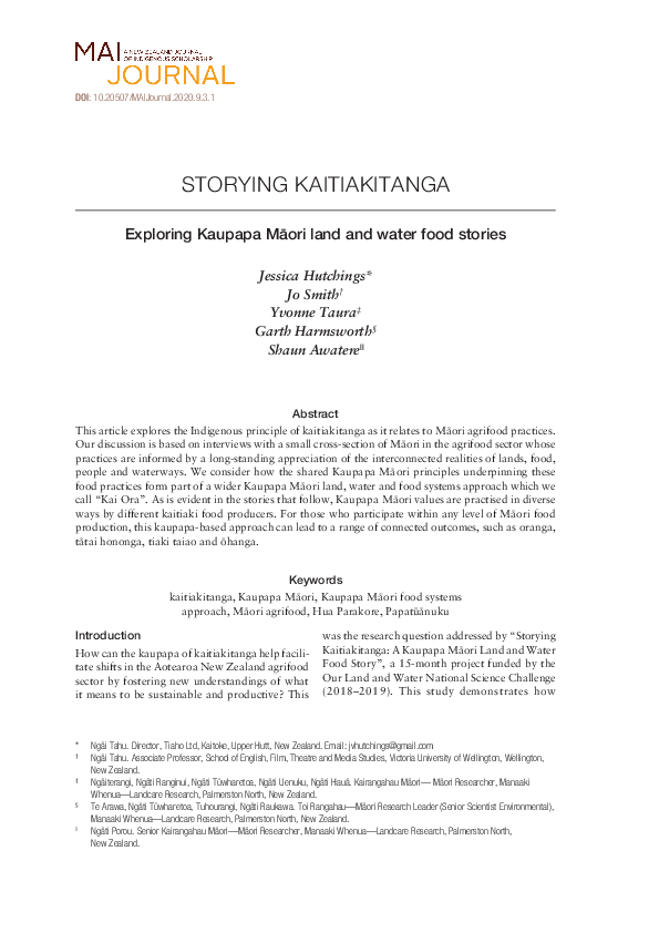 (PDF) STORYING KAITIAKITANGA: Exploring Kaupapa Māori land and water ...