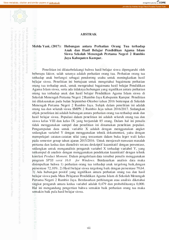(PDF) Hubungan Antara Perhatian Orang Tua Terhadap Anak Dan Hasil Belajar Pendidikan Agama Islam ...