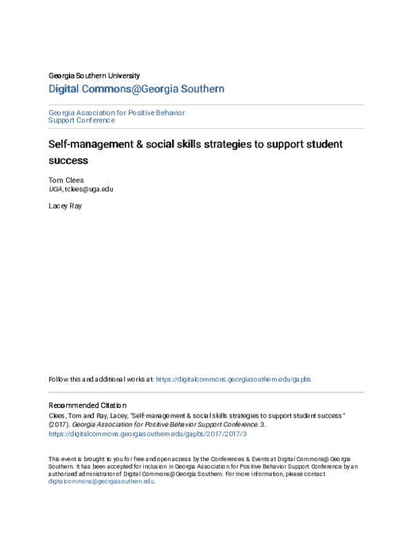 (PDF) Self-management & social skills strategies to support student success