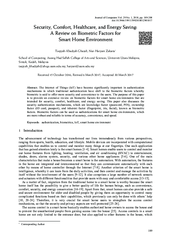 (PDF) Security, Comfort, Healthcare, and Energy Saving:A Review on ...