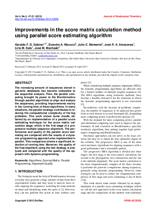 Pdf Improvements In The Score Matrix Calculation Method Using
