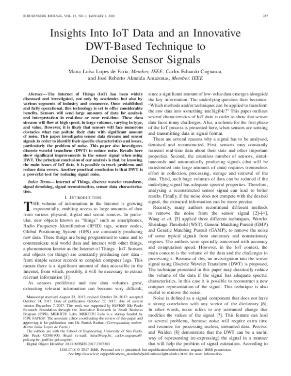 Pdf Insights Into Iot Data And An Innovative Dwt Based Technique To