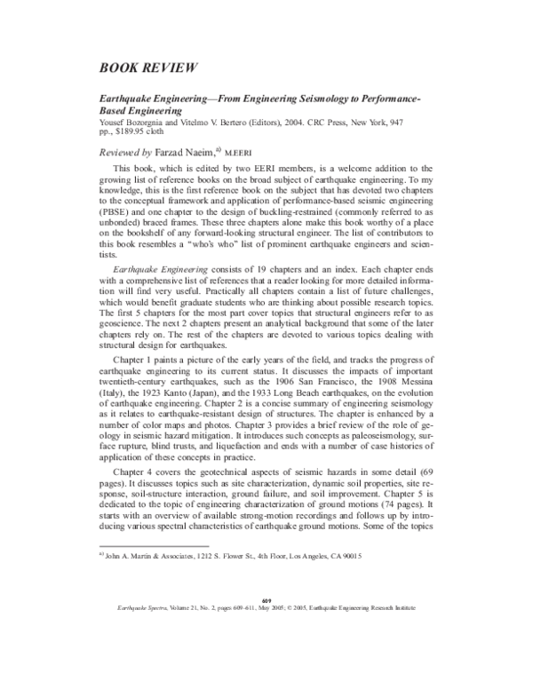(PDF) Earthquake Engineering—From Engineering Seismology to Performance ...