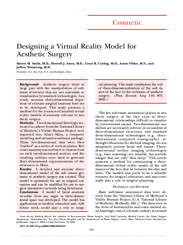(PDF) Designing a Virtual Reality Model for Aesthetic Surgery