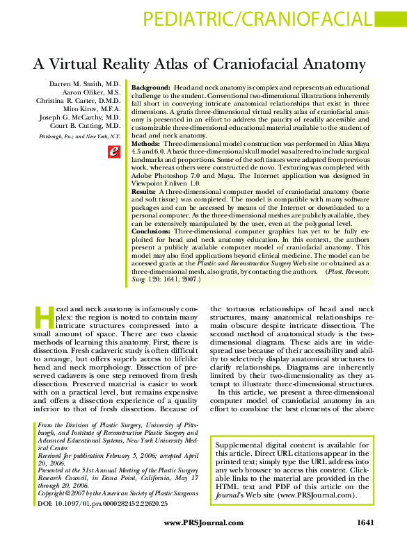 (PDF) A Virtual Reality Atlas of Craniofacial Anatomy