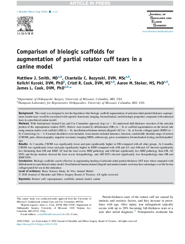 (PDF) Comparison of biologic scaffolds for augmentation of partial ...