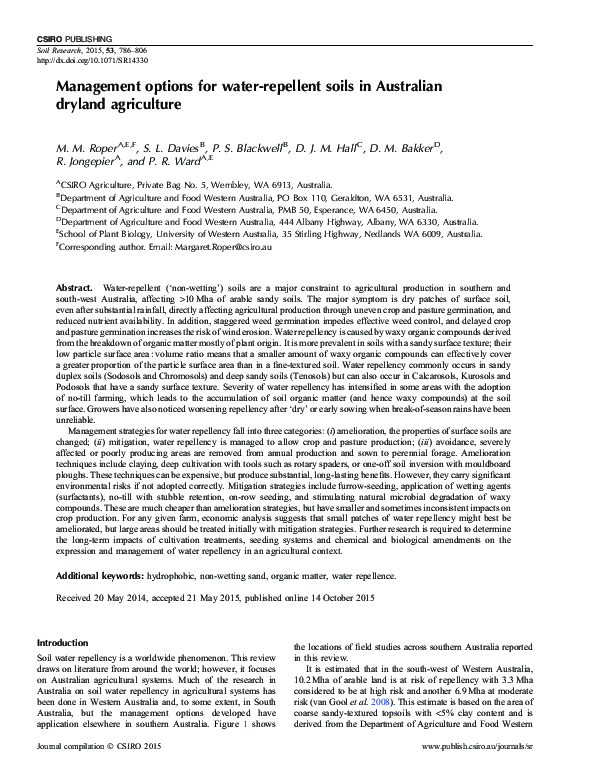 (PDF) Management options for water-repellent soils in Australian ...