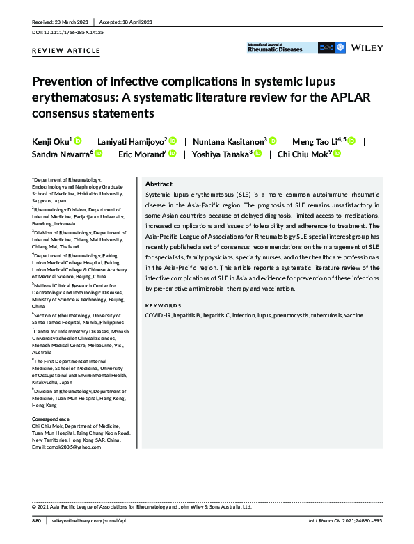 (PDF) Prevention of infective complications in systemic lupus ...