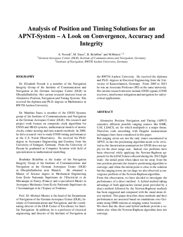 (PDF) Analysis of Position and Timing Solutions for an APNT-System - A ...