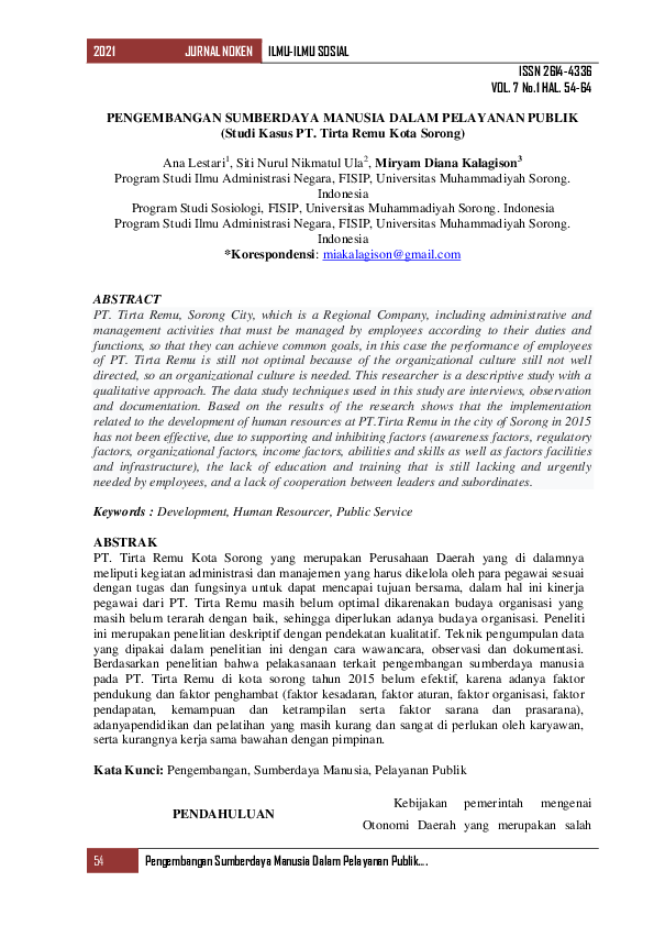 (PDF) Pengembangan Sumberdaya Manusia dalam Pelayanan Publik (Studi ...