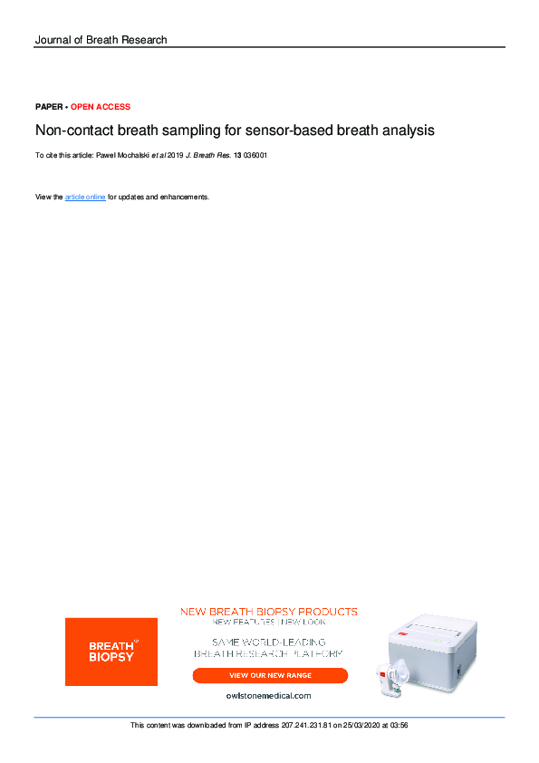 (PDF) Non-contact breath sampling for sensor-based breath analysis