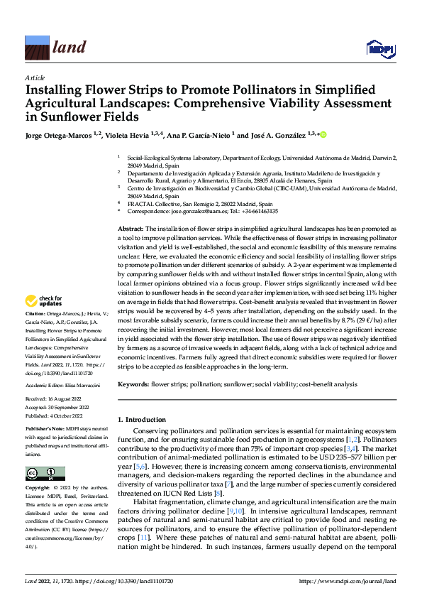 (PDF) Installing Flower Strips to Promote Pollinators in Simplified ...