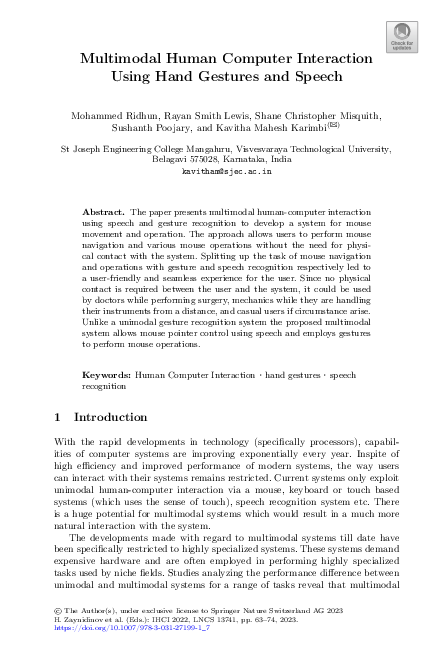 (PDF) Multimodal Human Computer Interaction Using Hand Gestures and Speech