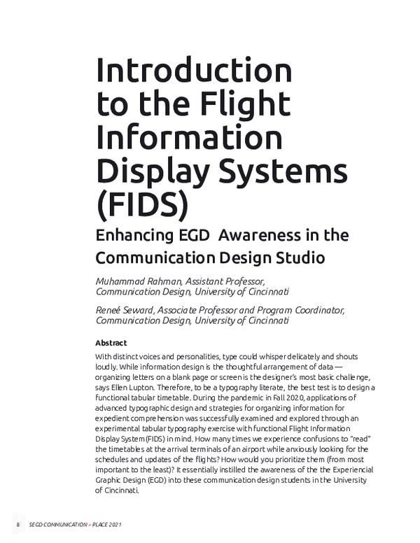 (PDF) ntroduction to the Flight Information Display Systems (FIDS): Enhancing EGD Awareness in ...
