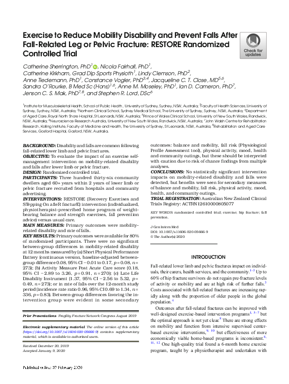 (PDF) Exercise to Reduce Mobility Disability and Prevent Falls After Fall-Related Leg or Pelvic ...