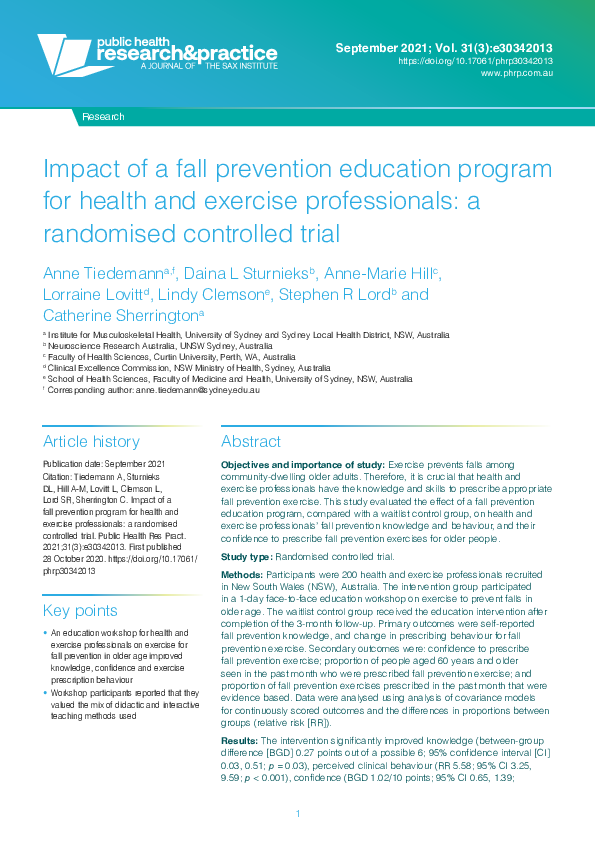 (PDF) Impact of a fall prevention education program for health and ...