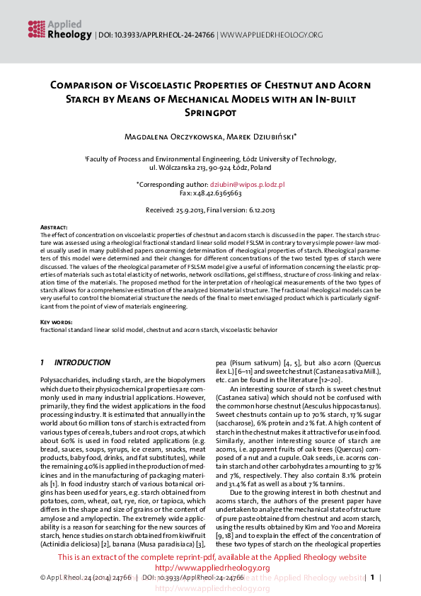(PDF) Comparison of Viscoelastic Properties of Chestnut and Acorn Starch by Means of Mechanical ...