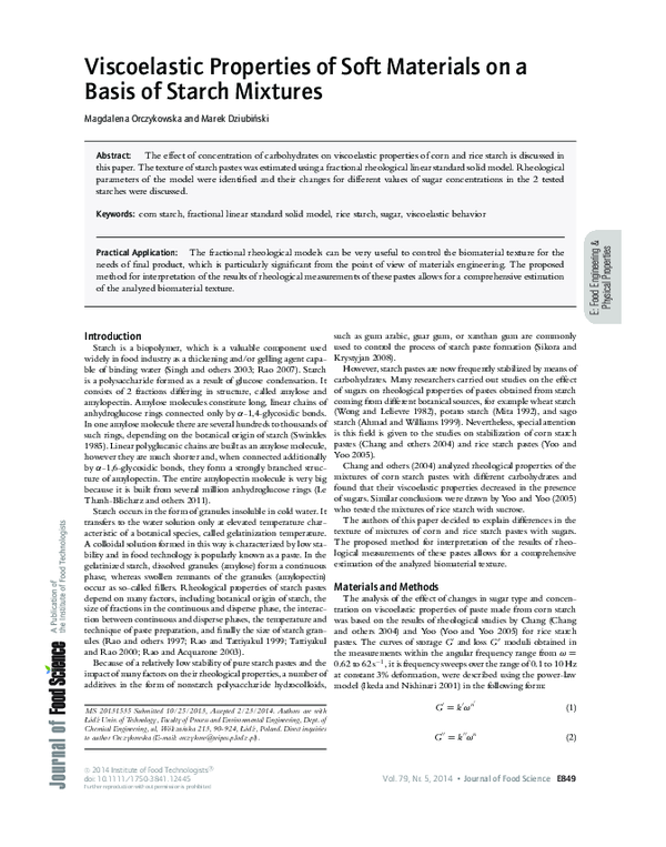 (PDF) Viscoelastic Properties of Soft Materials on a Basis of Starch Mixtures