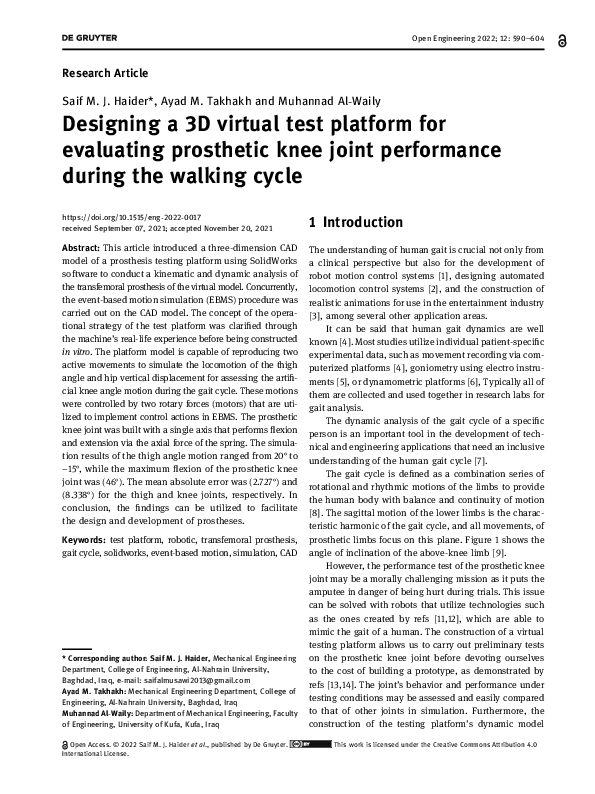 (PDF) Designing a 3D virtual test platform for evaluating prosthetic ...