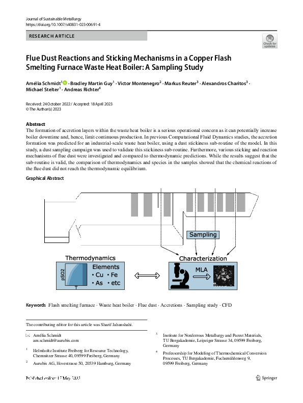 (PDF) Flue Dust Reactions and Sticking Mechanisms in a Copper Flash ...