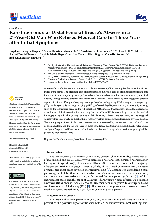 (PDF) Rare Intercondylar Distal Femoral Brodie’s Abscess in a 21-Year ...