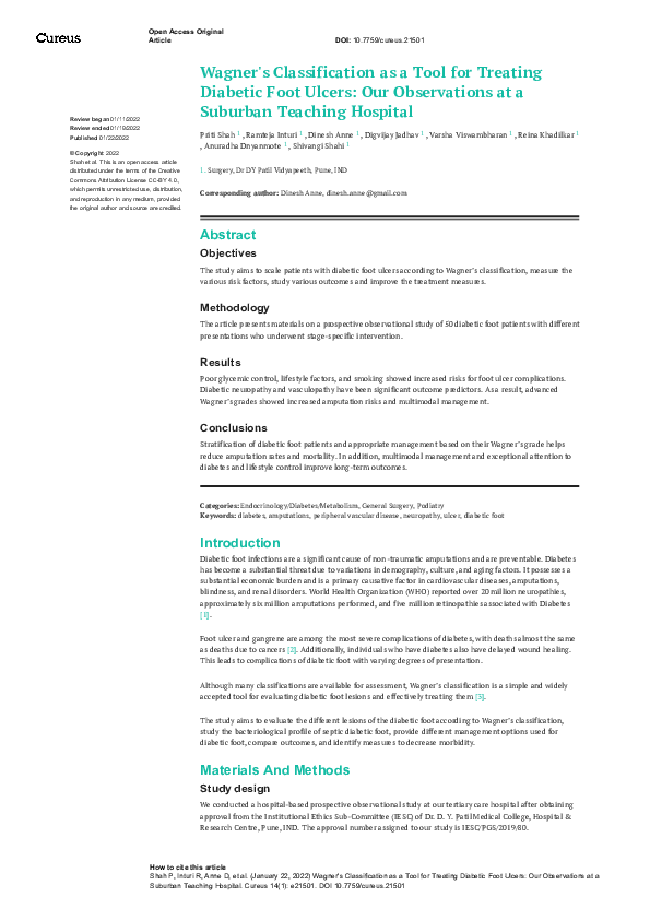 (PDF) Wagner's Classification as a Tool for Treating Diabetic Foot ...