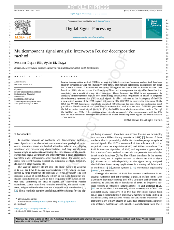 (PDF) Multicomponent signal analysis: Interwoven Fourier decomposition ...