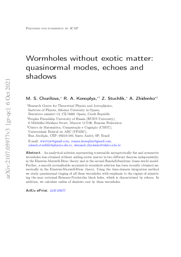 (PDF) Wormholes without exotic matter: quasinormal modes, echoes and shadows