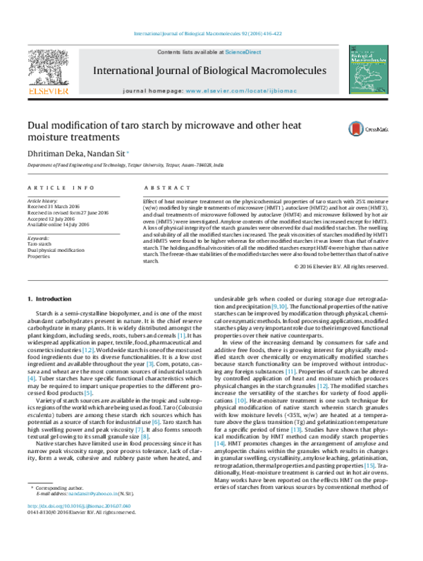 (PDF) Dual modification of taro starch by microwave and other heat ...