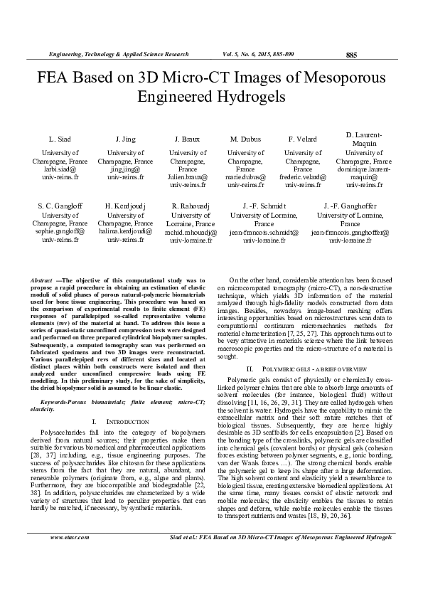 (PDF) FEA Based on 3D Micro-CT Images of Mesoporous Engineered Hydrogels