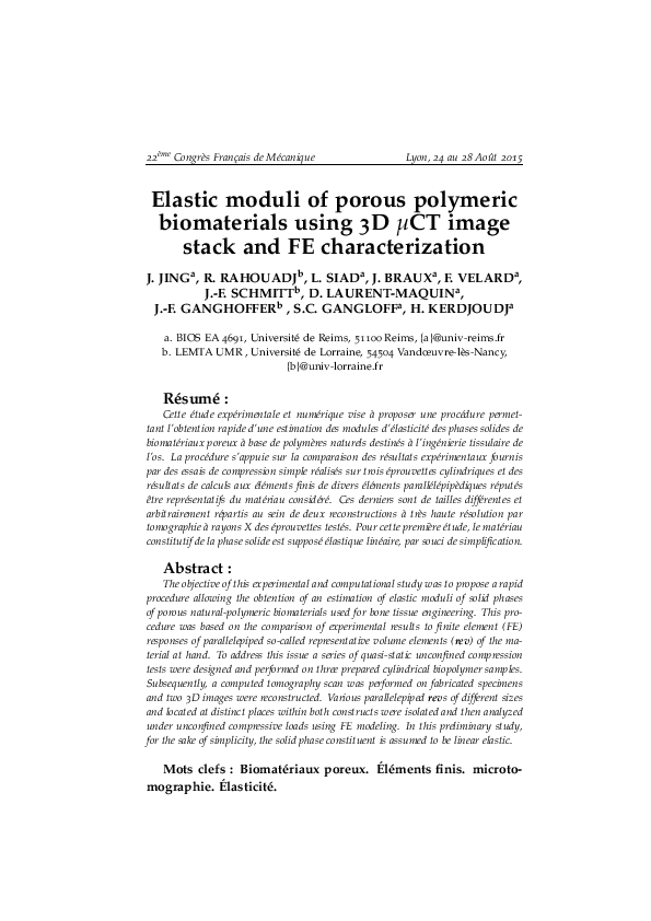 (PDF) Elastic moduli of porous polymeric biomaterials using 3D microCT image and FE characterization