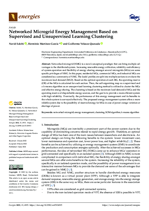 Pdf Networked Microgrid Energy Management Based On Supervised And Unsupervised Learning Clustering